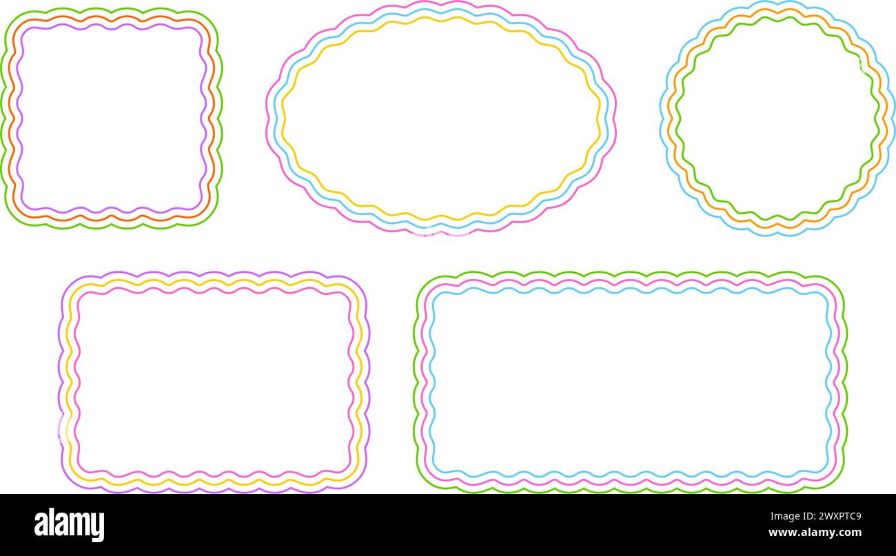 Set of square, oval, circle and rectangle frames with wiggly edges ...