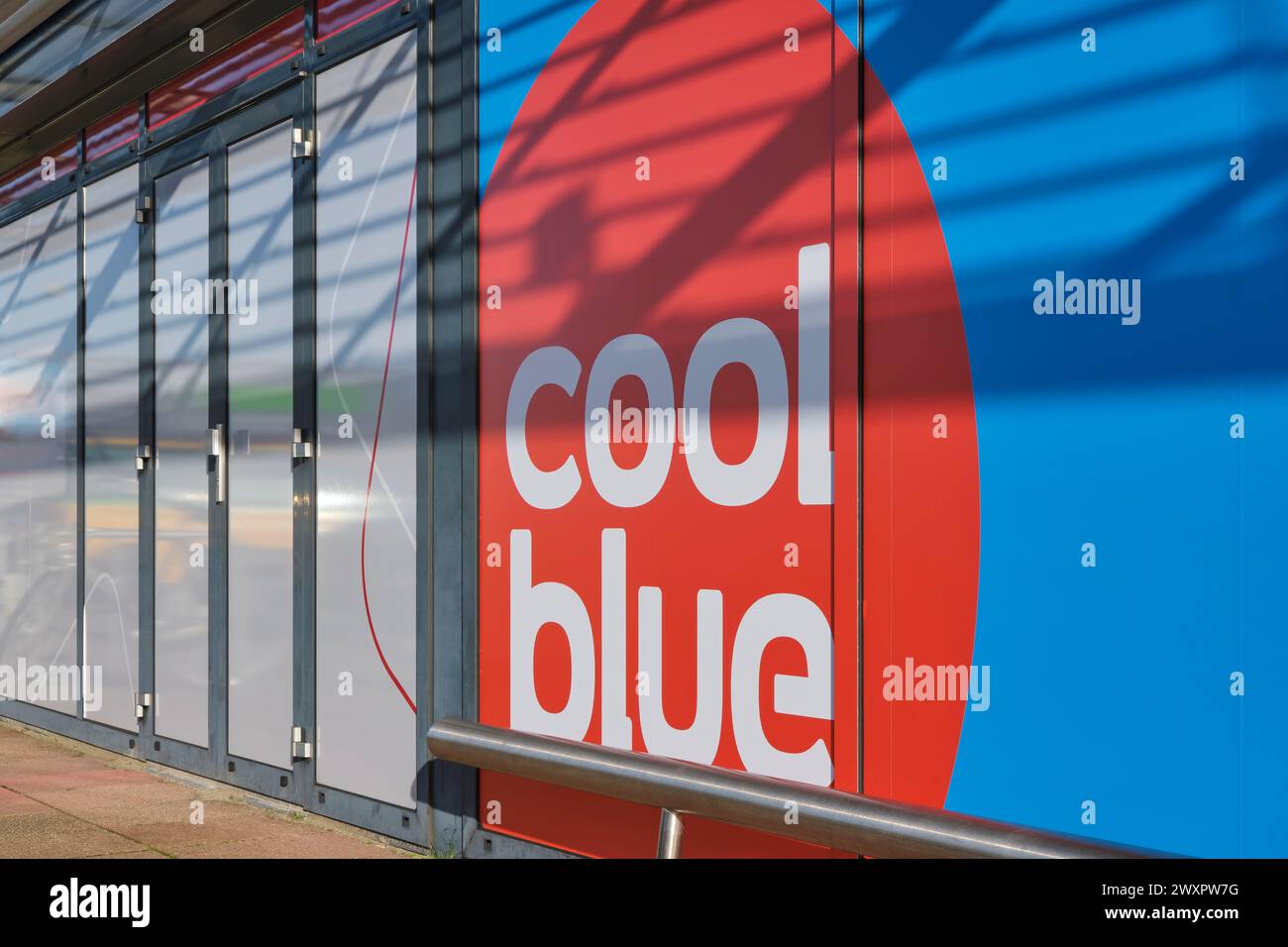 Coolblue logo on a store window. Coolblue is a Dutch e-commerce company ...