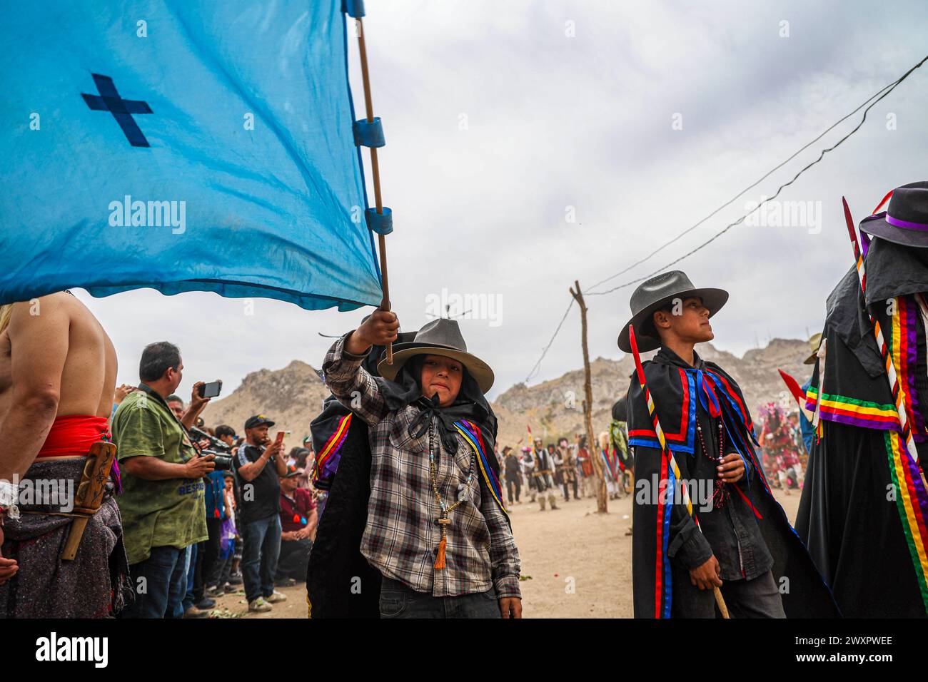 HERMOSILLO, MEXICO - MARCH 30: blue flag during holy week celebrations ...