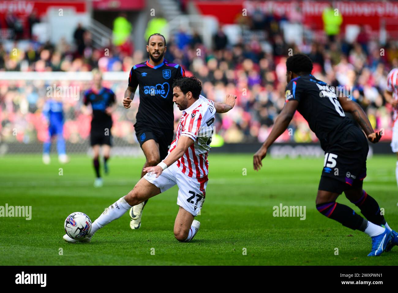 Mehdi Léris of Stoke City playing the ball through after being ...