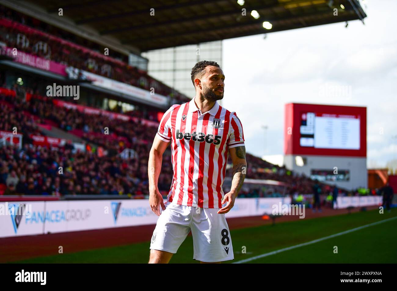 Stoke On Trent, UK. 01st Apr, 2024. Lewis Baker of Stoke City during the Sky Bet Championship ...