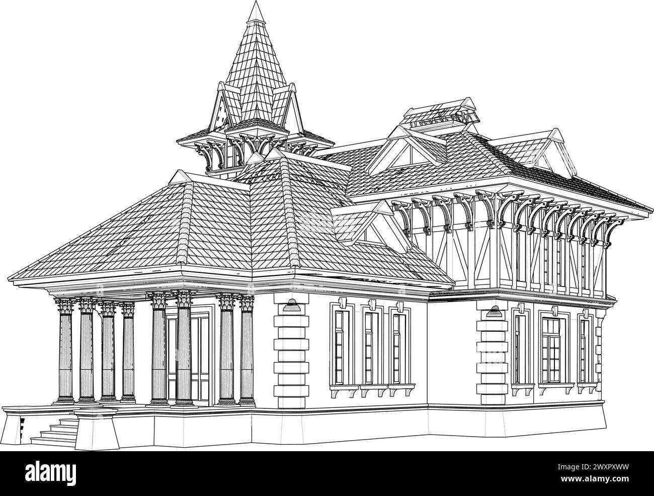 Victorian Residential House Vector. Illustration Isolated On White ...