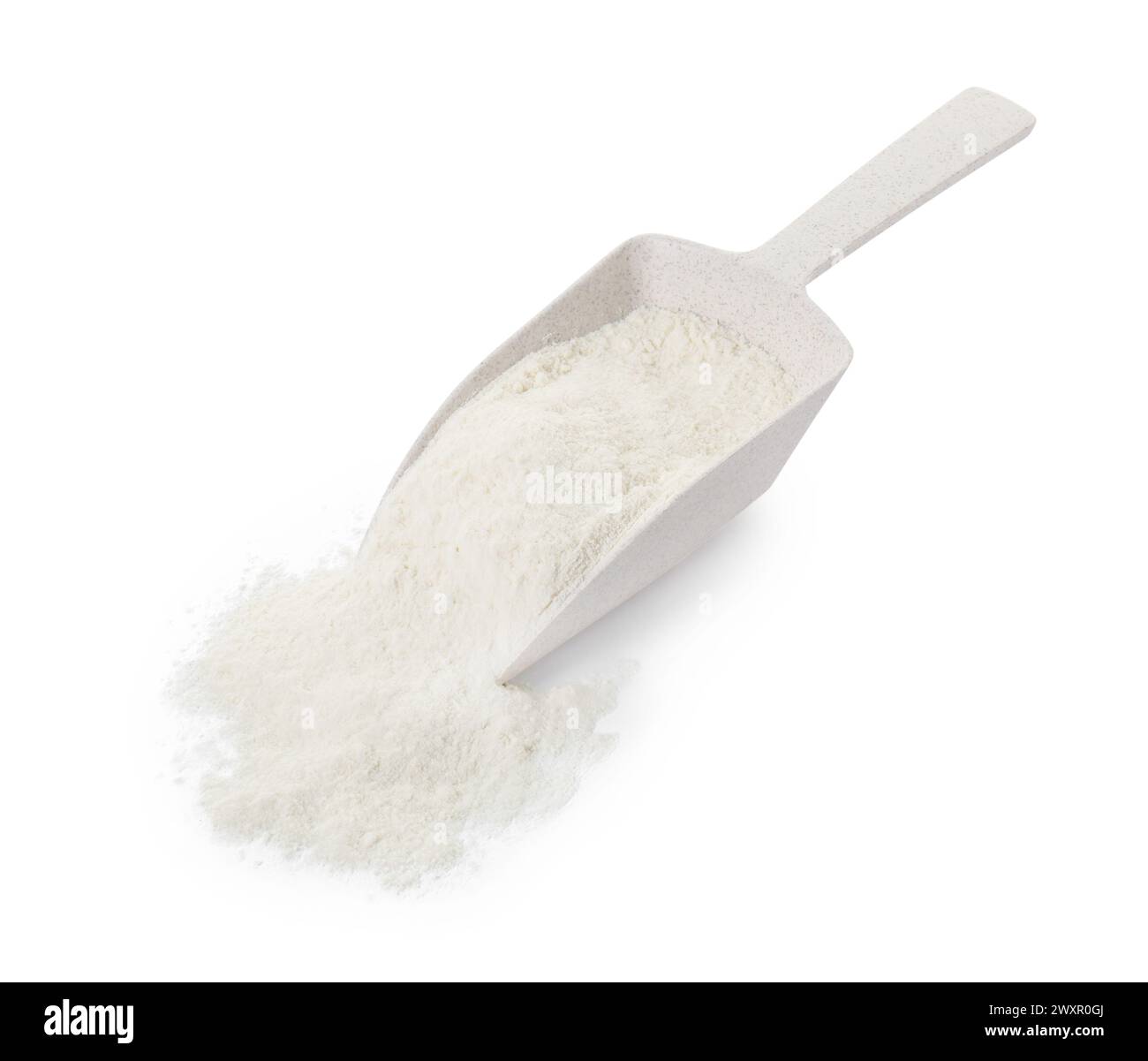 Baking powder and scoop isolated on white Stock Photo - Alamy