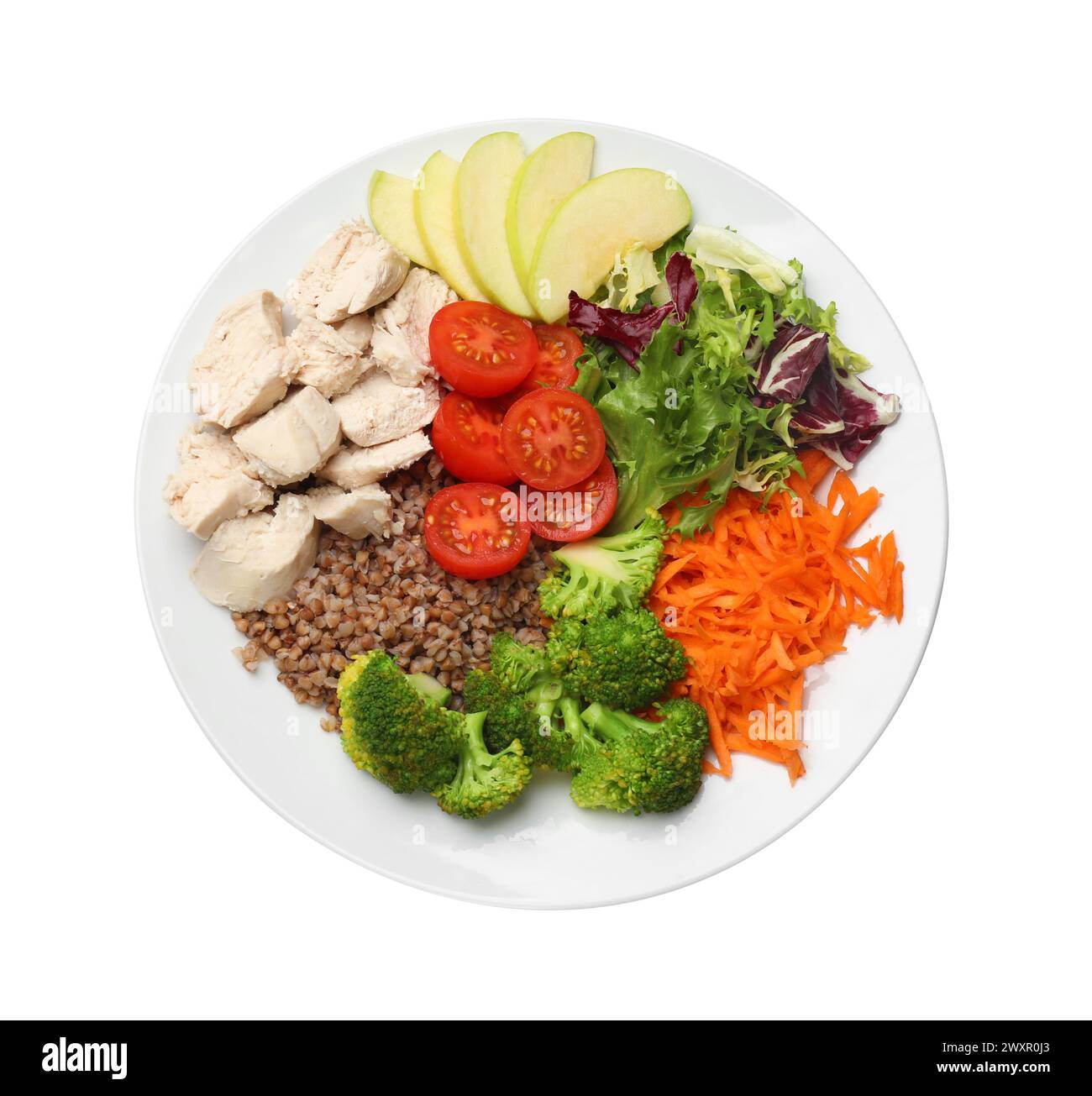 Balanced diet and healthy foods. Plate with different delicious ...