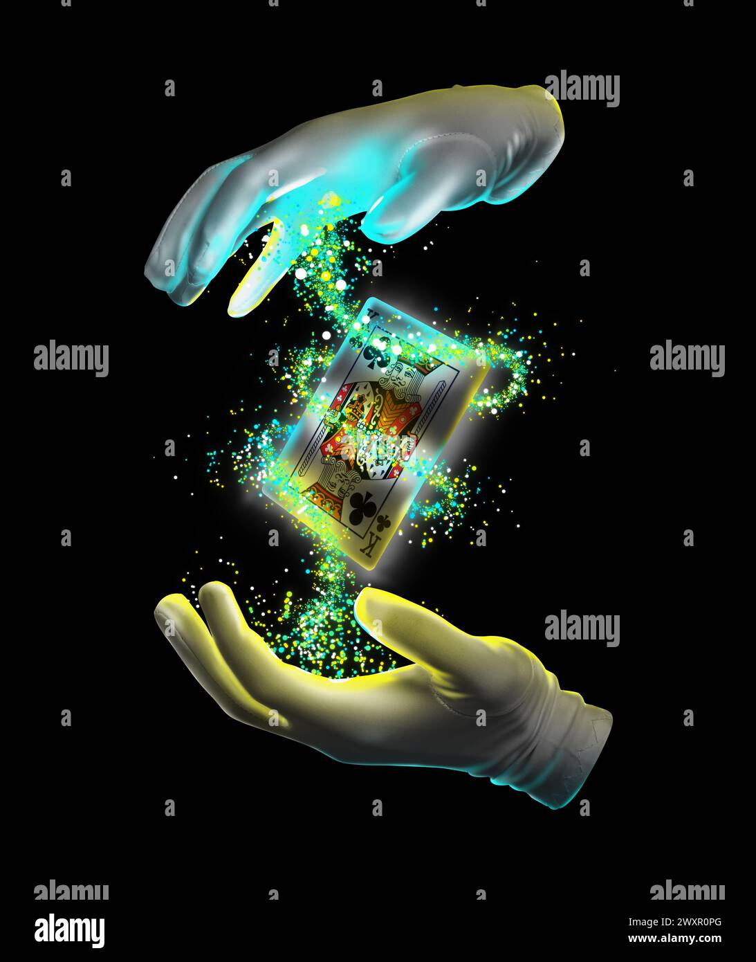Magician performing card trick on black background, closeup Stock Photo ...