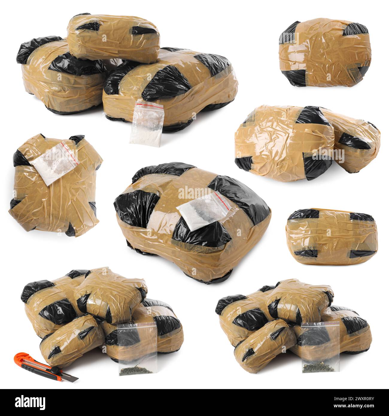 Packages with narcotics isolated on white, set Stock Photo - Alamy