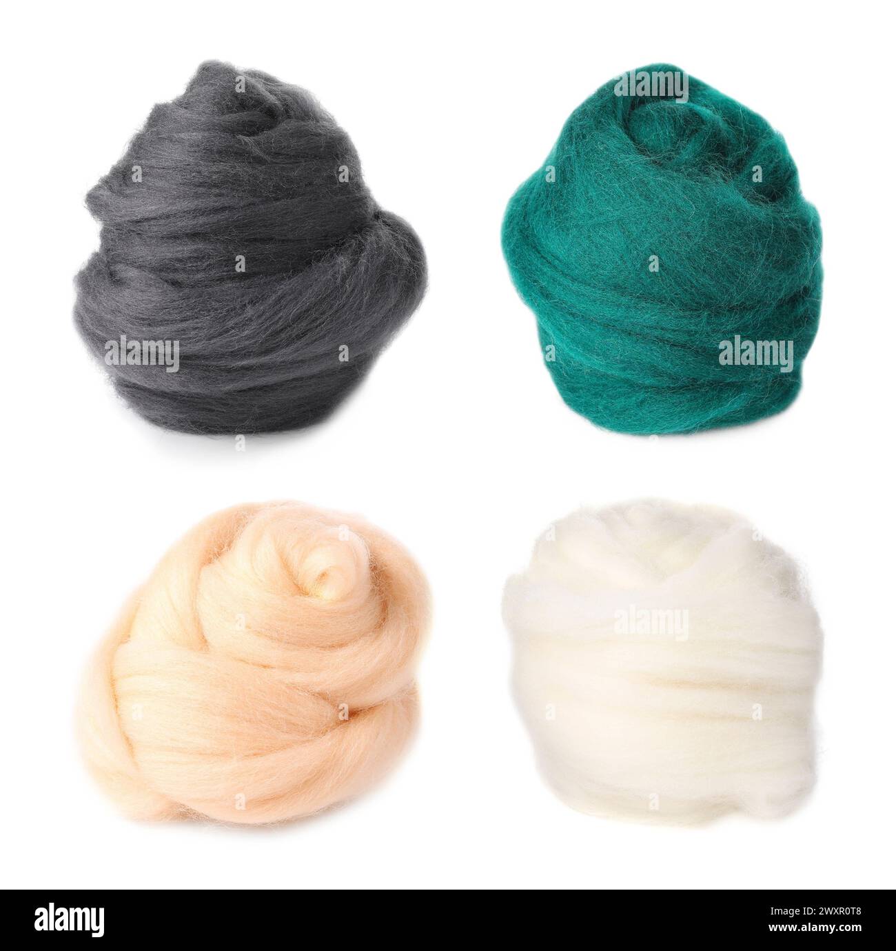 Colorful felting wool isolated on white, set Stock Photo - Alamy
