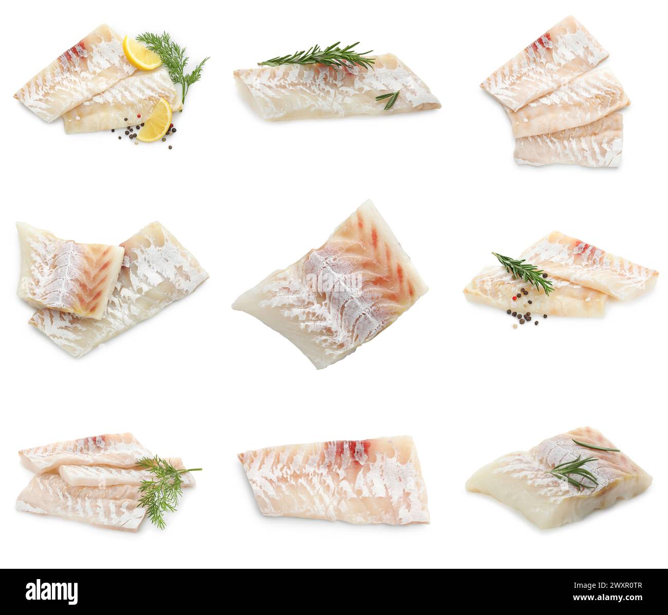 Pieces of raw cod fish isolated on white, set Stock Photo - Alamy