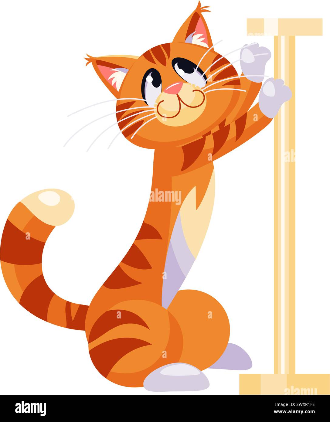 Cute big tabby ginger Cat sharpens its claws on scratching post ...