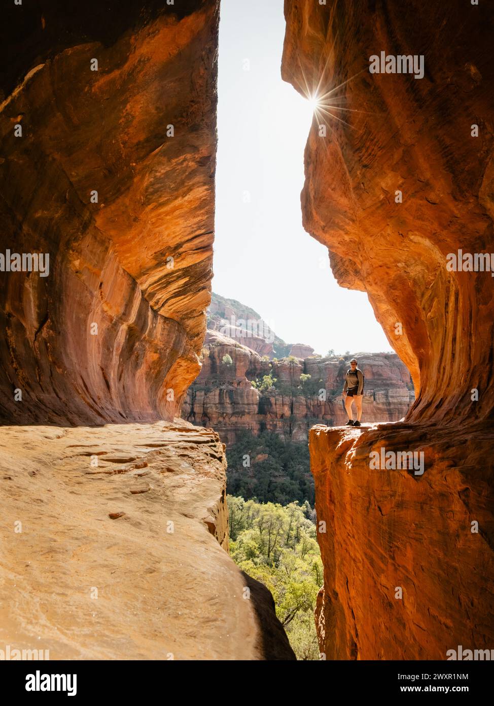 Secret Subway Cave Boynton Canyon Sedona solo female backpacker posing ...