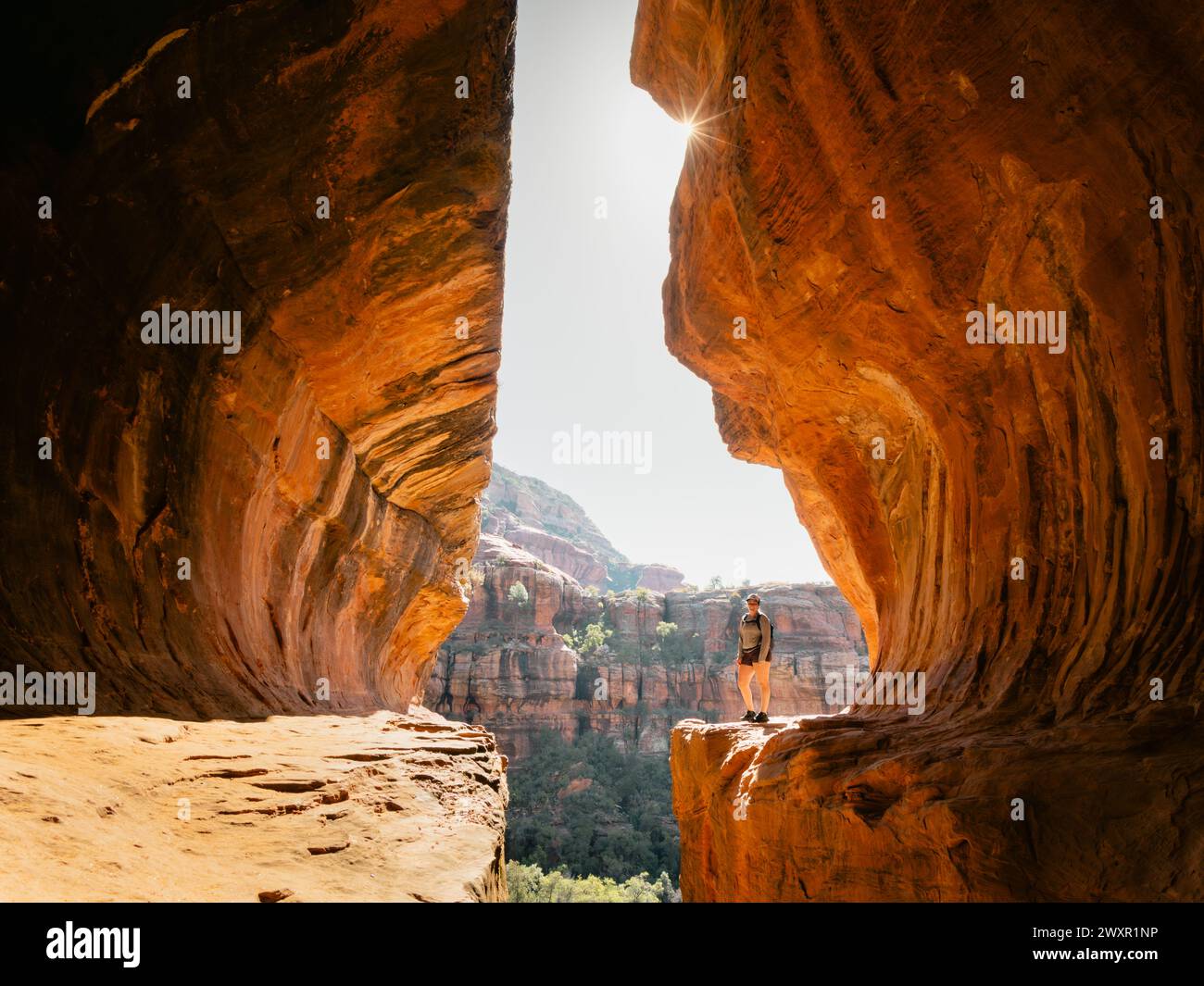 Low angle view Secret Subway Cave Boynton Canyon Sedona with a solo ...