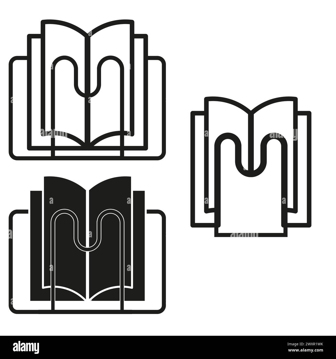 Open book icon set. Educational literature symbols. Reading and ...