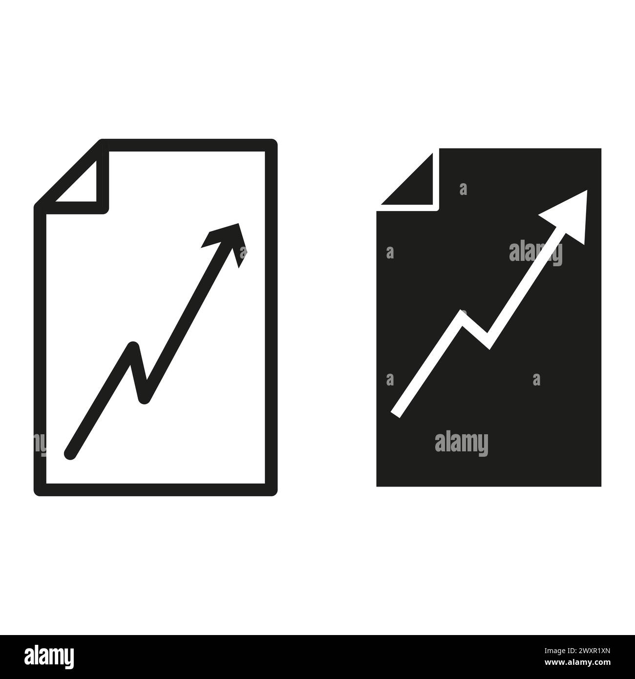 Report paper with growth arrow icon set. Increase chart sign on ...