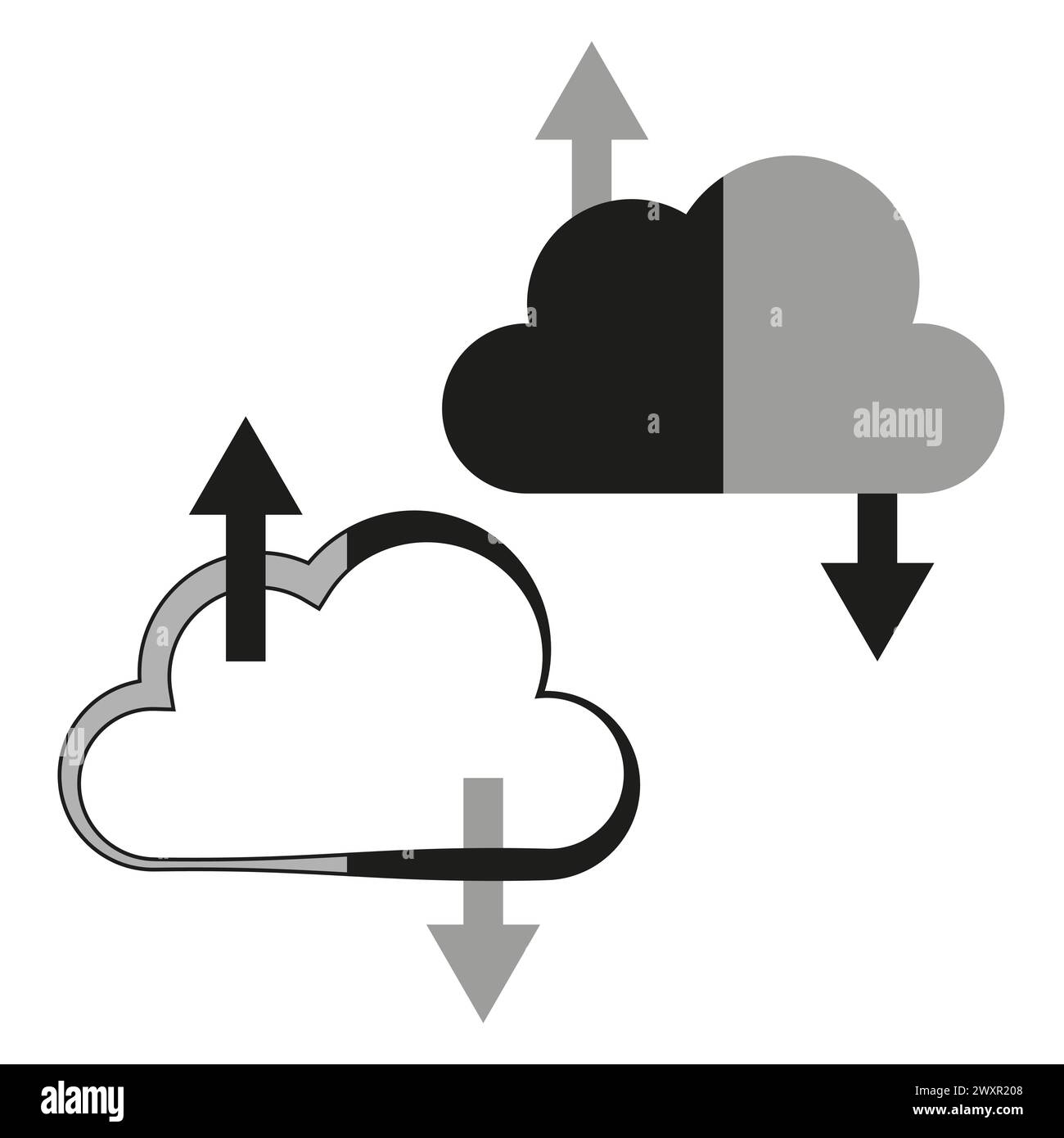 Cloud computing upload and download icons. Data transfer concept. Vector illustration. EPS 10 ...