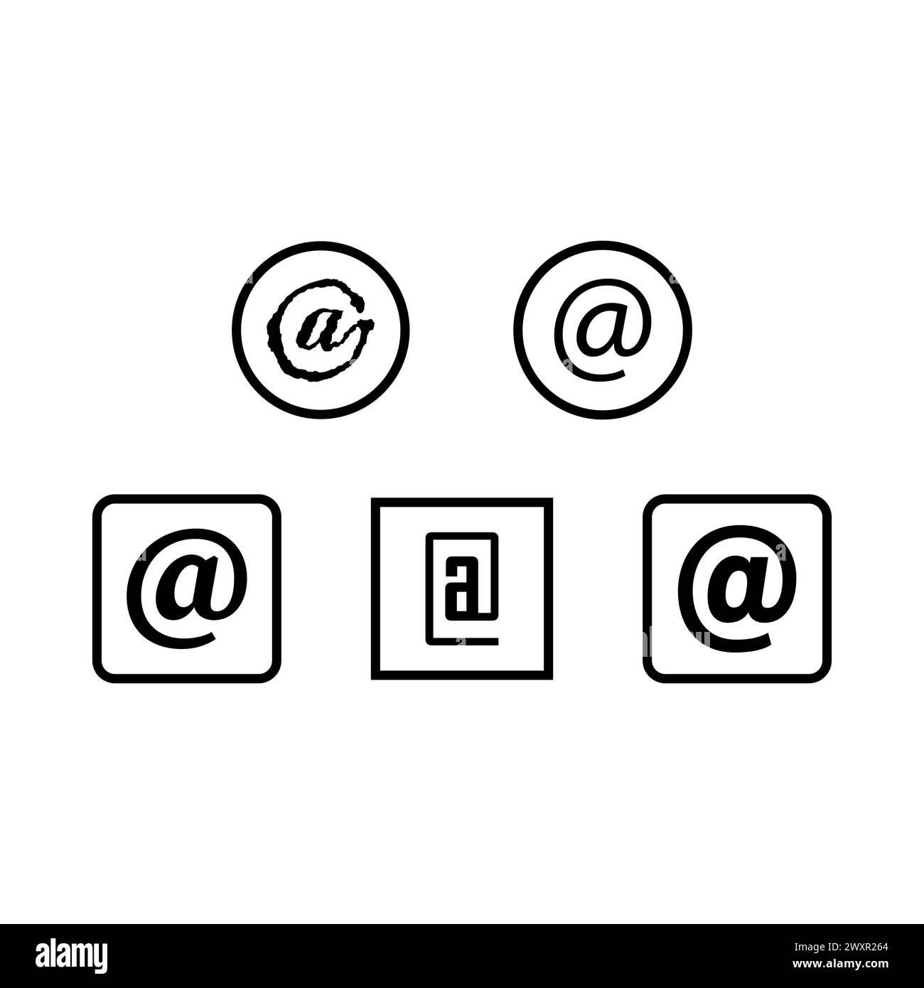 Email contact icons set. At symbol in circles and squares. Vector ...