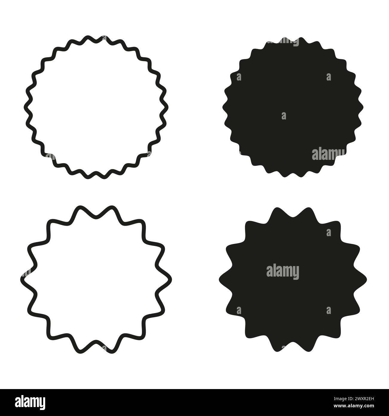 Starburst badges set. Black and white scalloped borders. Vector ...