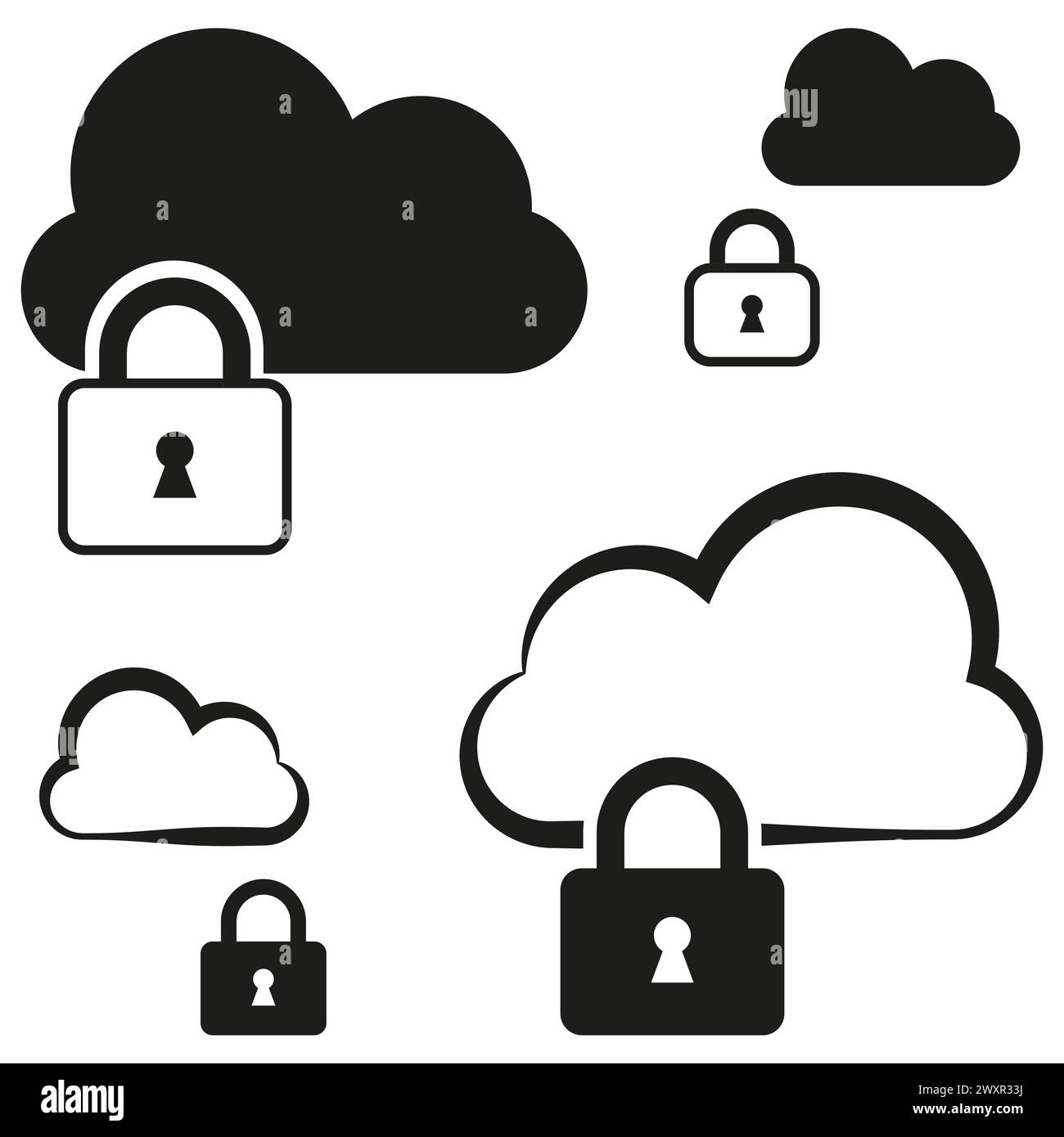 Cloud Security Icons. Data protection, encrypted cloud computing ...