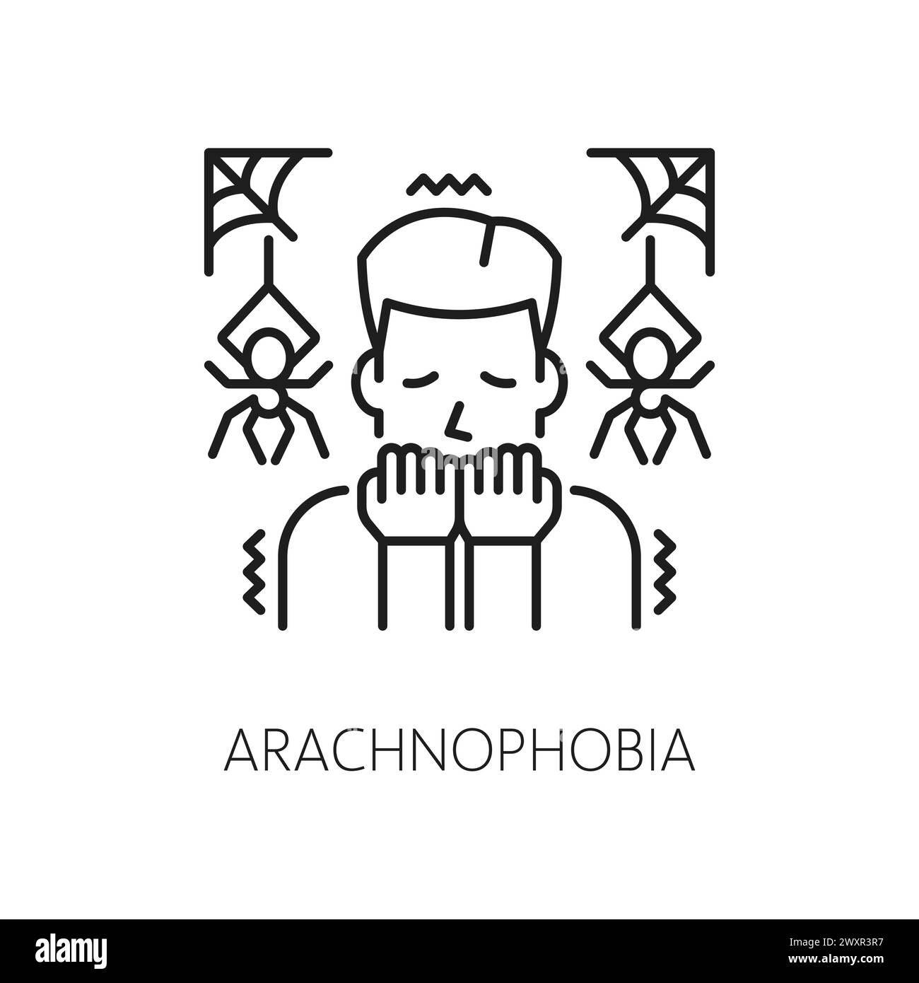 Human arachnophobia phobia icon, mental health. Fear of spiders ...