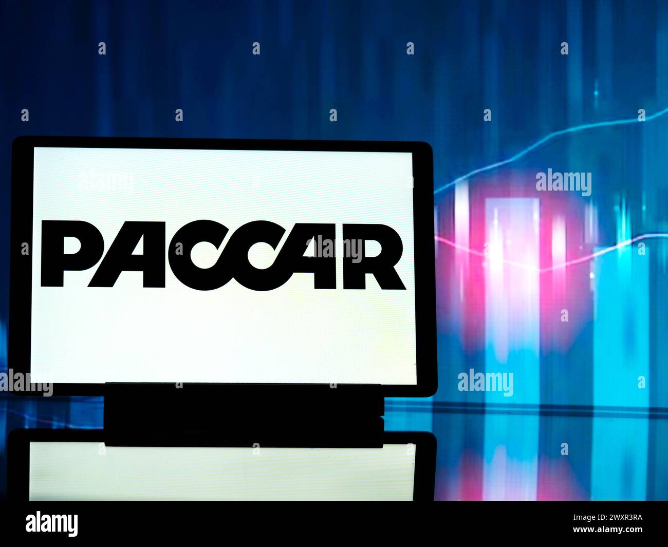 Germany - April 2, 2024: In this photo illustration, Paccar Inc. logo seen displayed on a tablet ...