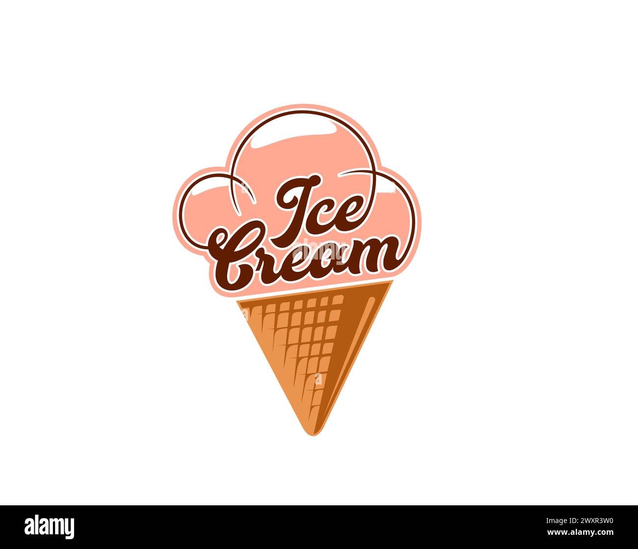 Chocolate ice cream waffle cone icon, gelato dessert. Vector isolated ...