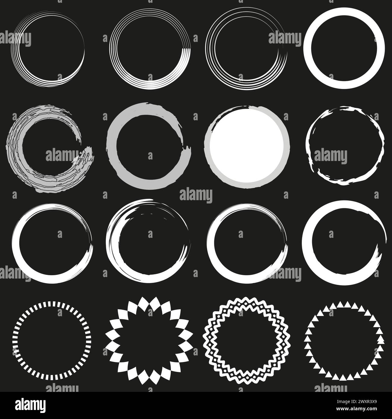 Collection of circular frames. Variety of circle borders. Set of round ...