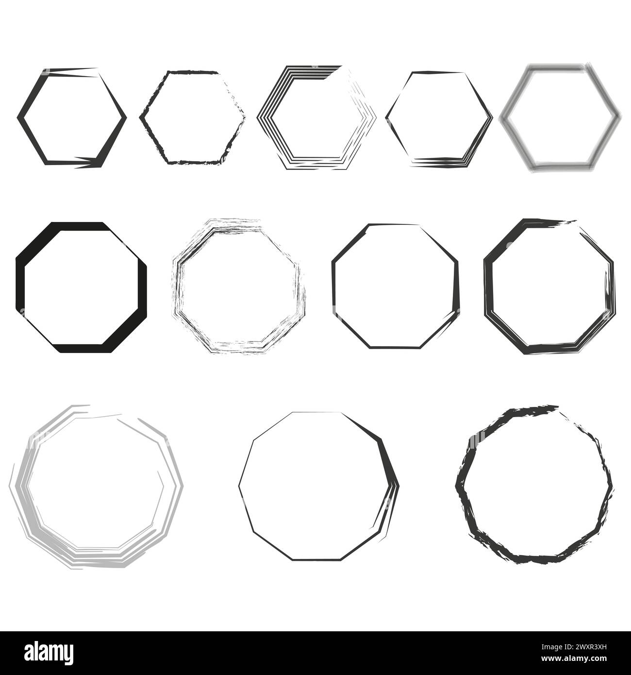 Assorted hexagon frame designs. Collection of various hexagonal borders. Vector illustration ...