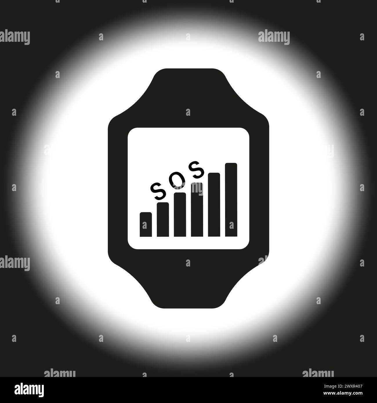 Smartwatch with SOS and signal strength icon. Emergency call feature ...