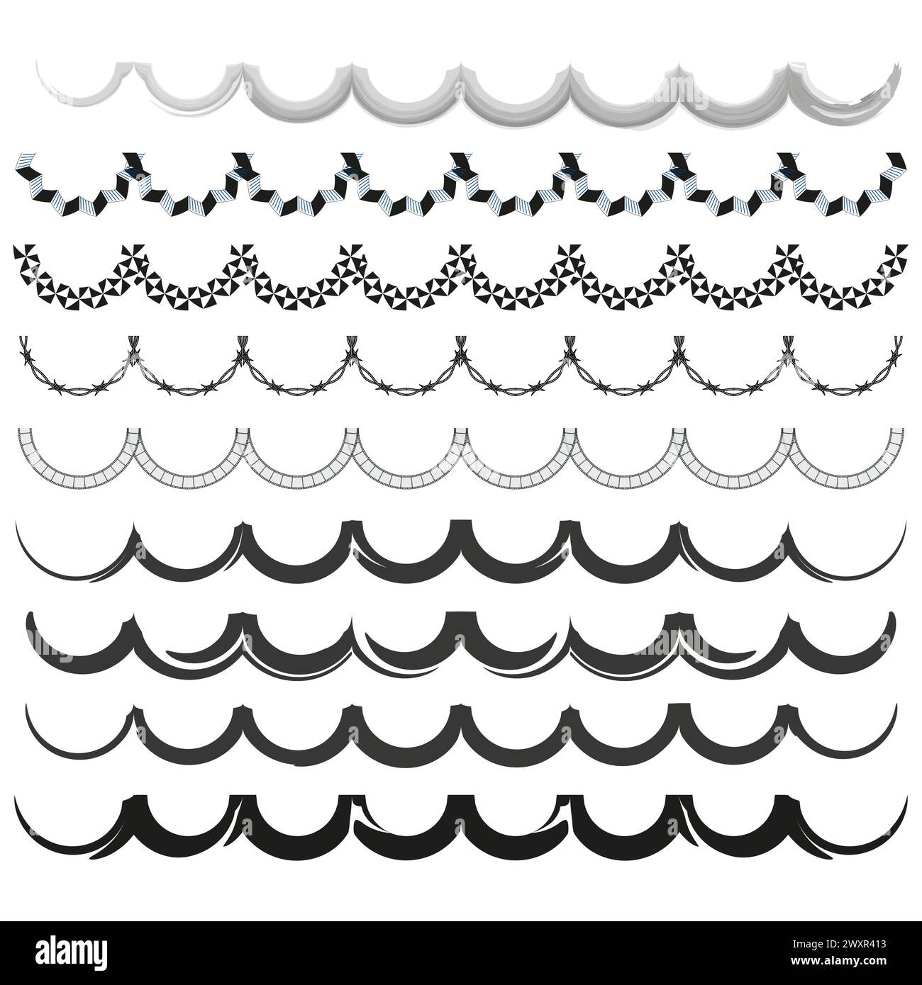 Set of decorative wave borders. Seamless design elements. Vector ...