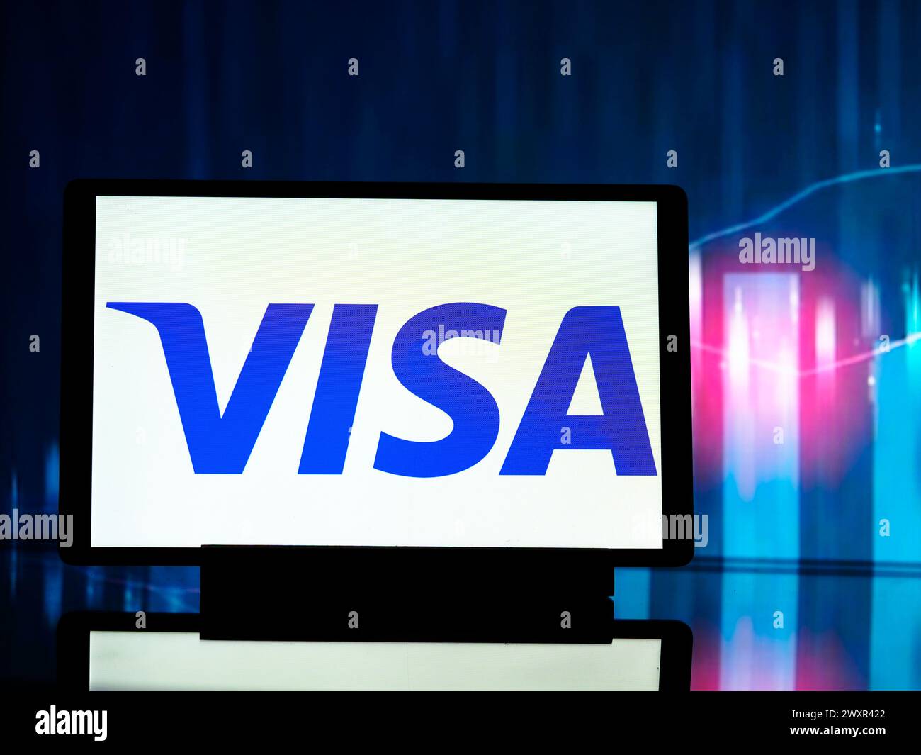 Germany - April 2, 2024: In this photo illustration, Visa Inc. logo seen displayed on a tablet ...