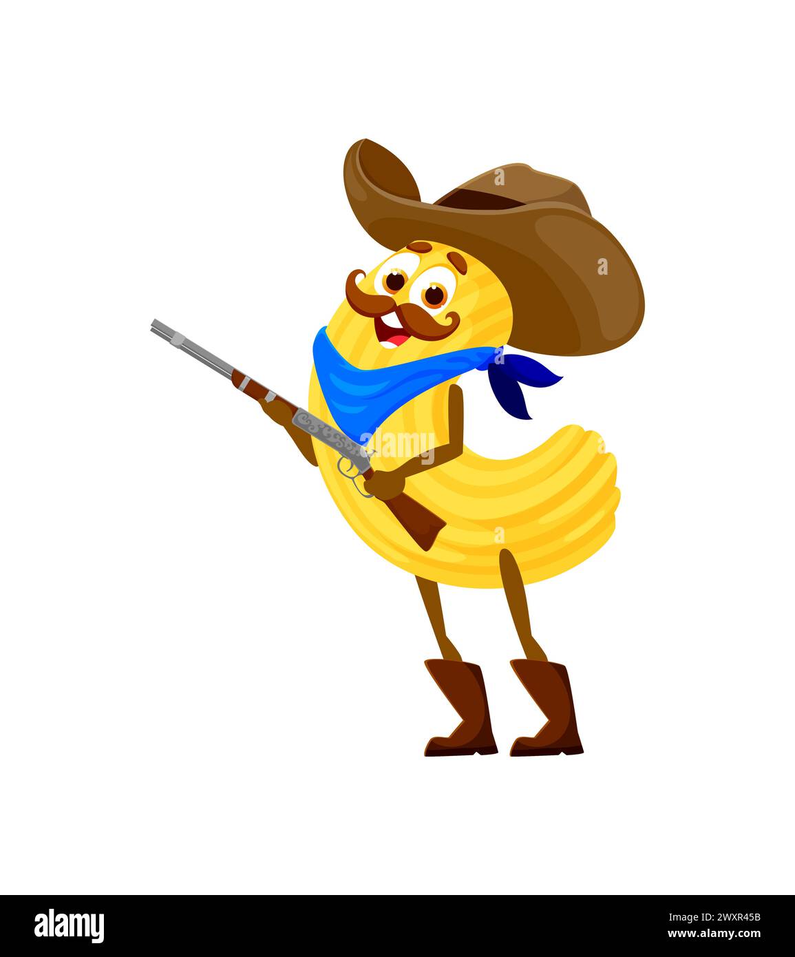 Cartoon Italian pasta cowboy and sheriff, bandit and robber, ranger ...