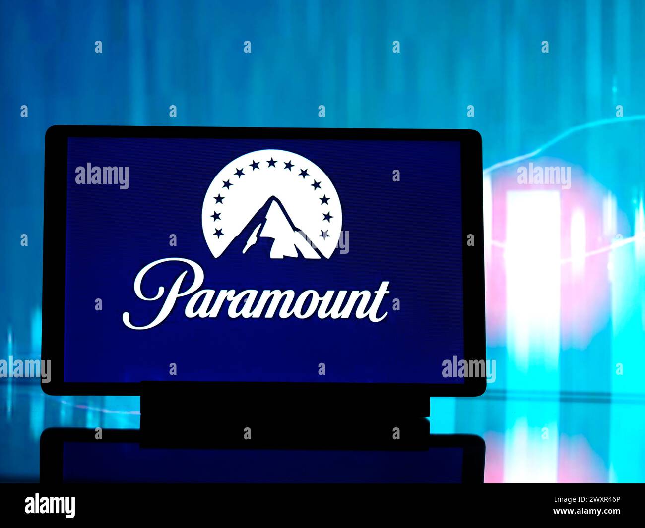 Germany - April 2, 2024: In this photo illustration, Paramount Pictures Corporation logo seen ...
