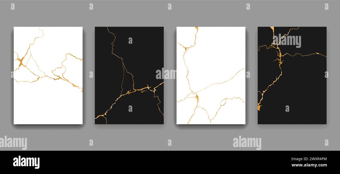 Kintsugi gold cracks marble texture patterns. Abstract golden lines on ...