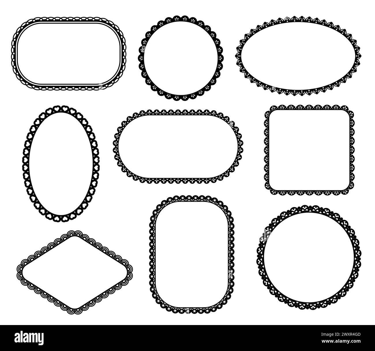 Scallop edge lace frames and border lines. Vector scalloped square ...