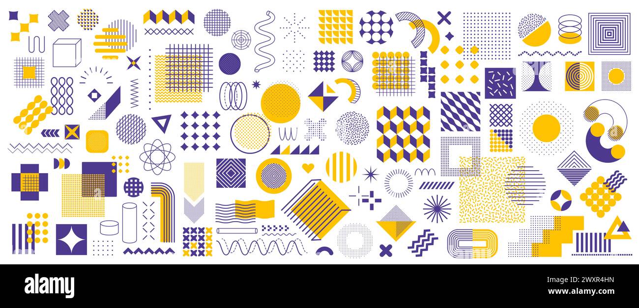 Abstract geometric memphis shapes and modern pattern elements vector ...