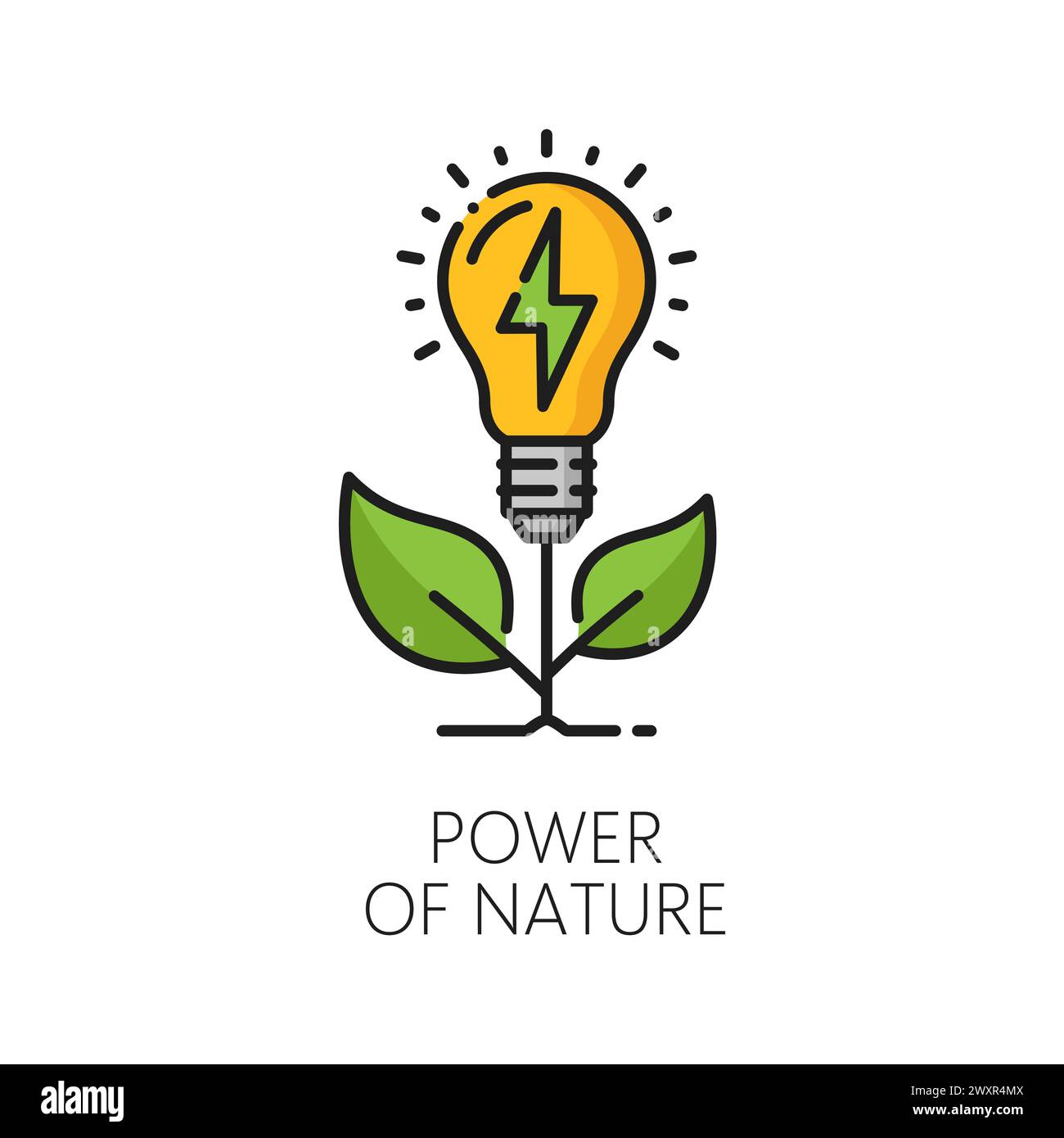 Clean power, eco and green energy line icon. Electricity energy ...