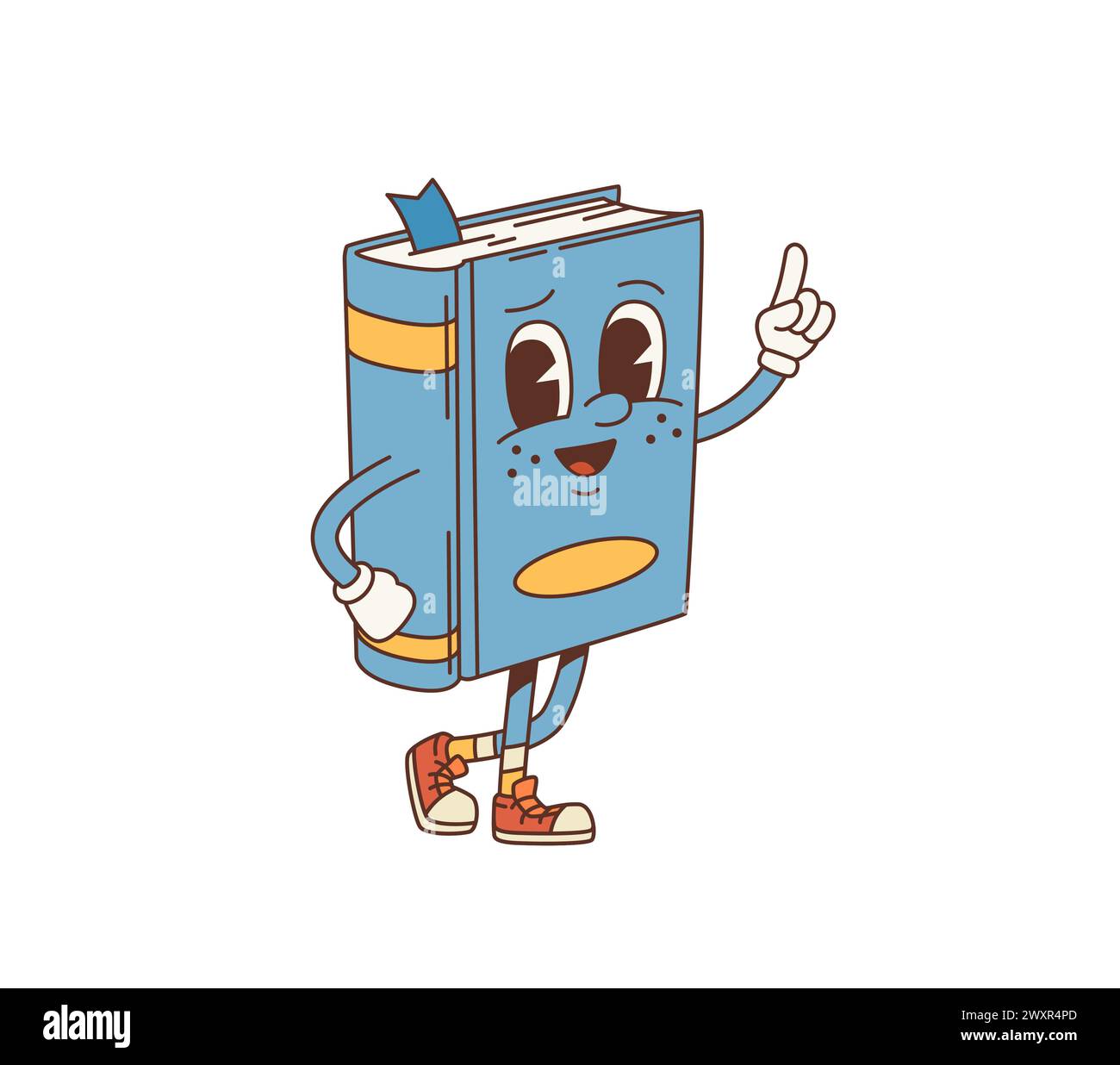 Cartoon retro book groovy character in hippie comic art, vector funky ...