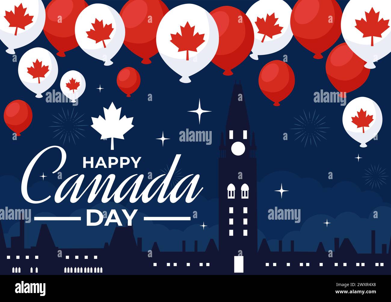 Happy Canada Day Vector Illustration Celebration in 1st July with Maple ...