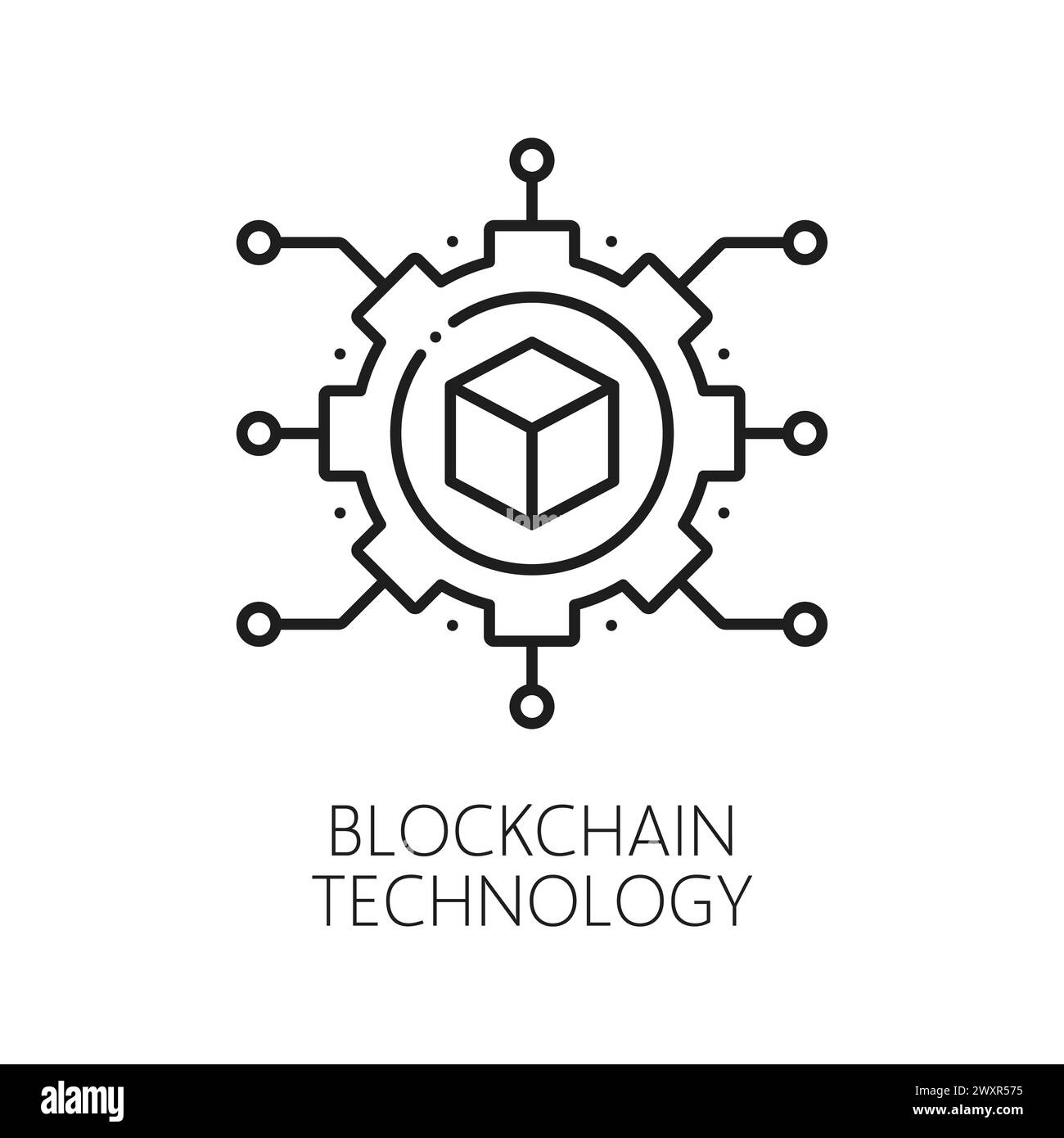 Blockchain Internet Transaction Cryptocurrency Web Technology Fintech Thin Line Icon