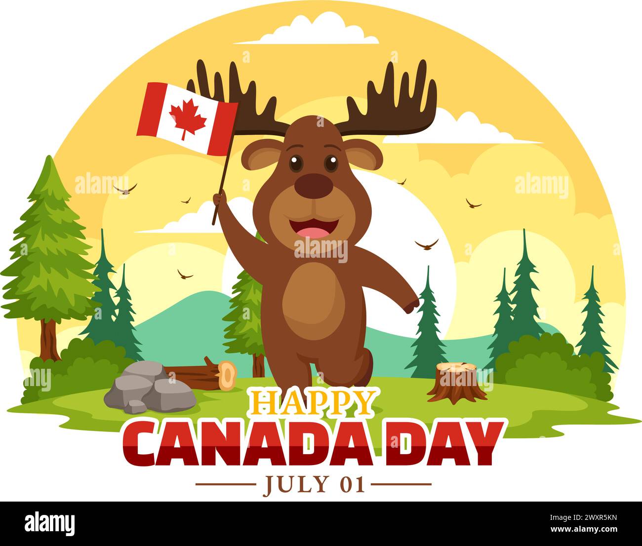 Happy Canada Day Vector Illustration Celebration in 1st July with Maple ...