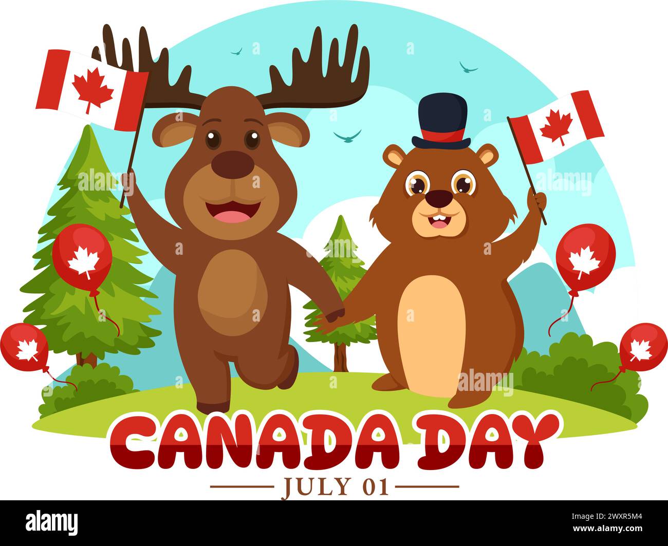 Happy Canada Day Vector Illustration Celebration in 1st July with Maple ...