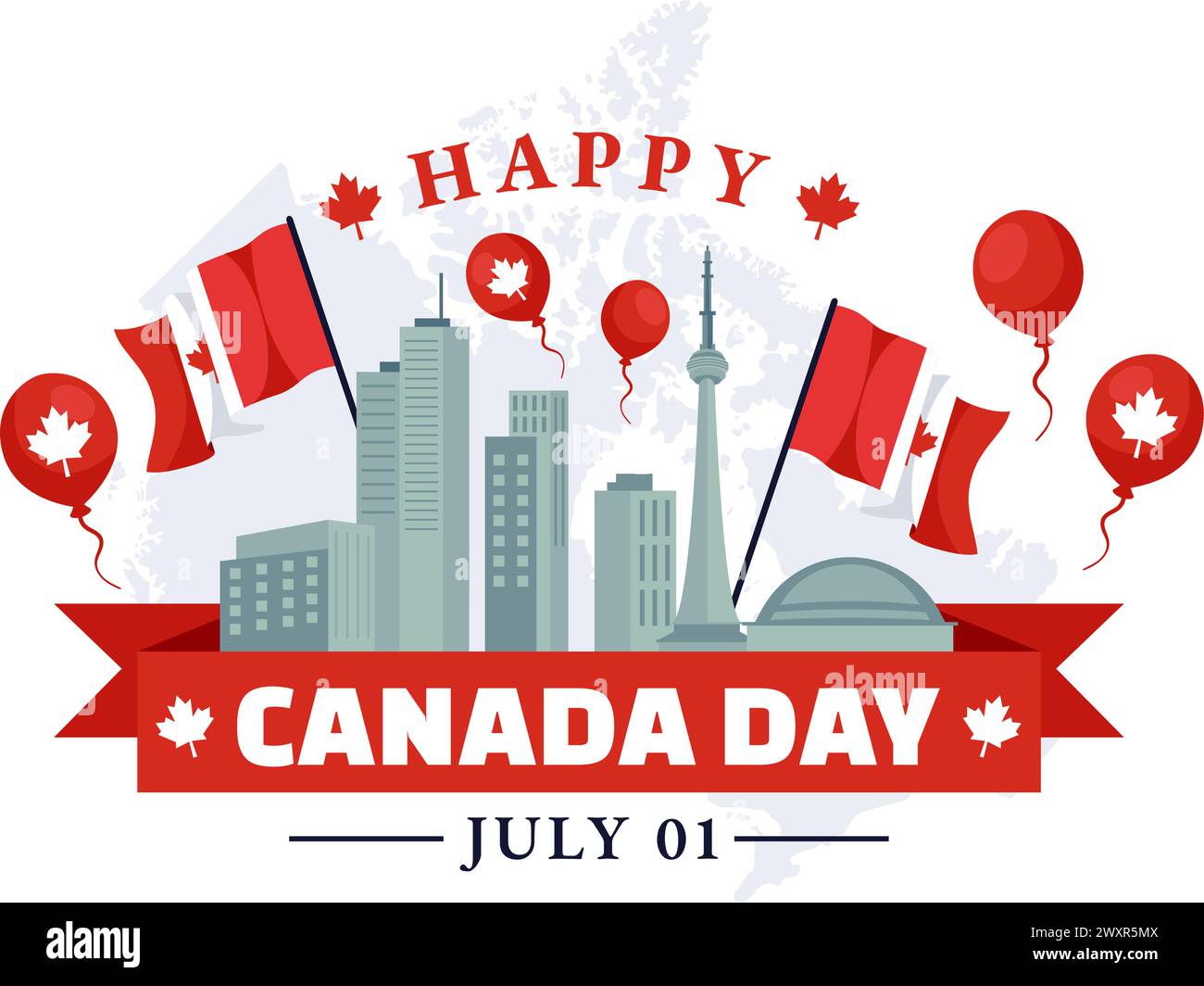 Happy Canada Day Vector Illustration Celebration in 1st July with Maple ...