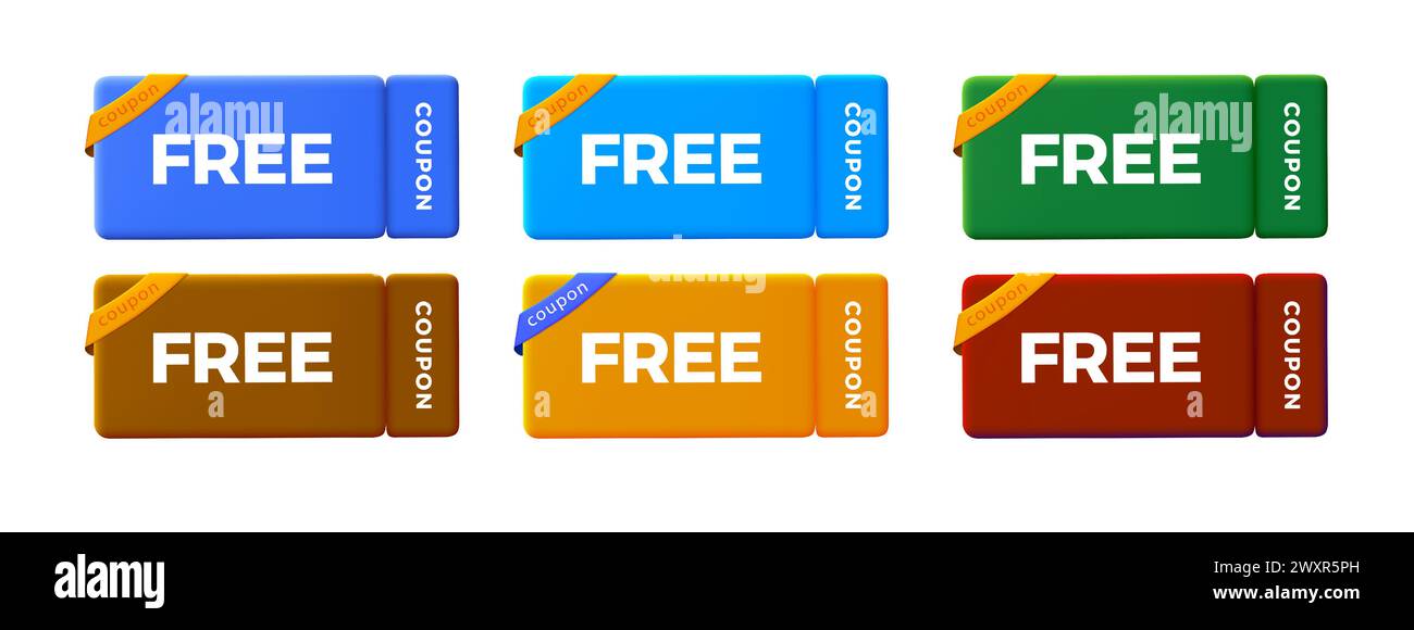 Set of 3d promotional coupons in different colors. Coupon set, minimal ...