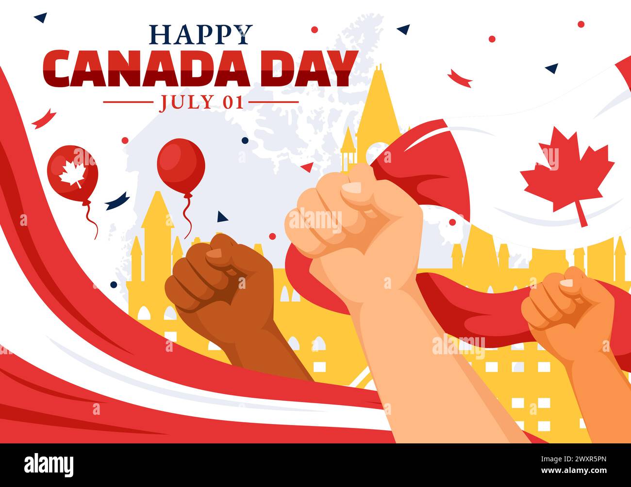 Happy Canada Day Vector Illustration Celebration in 1st July with Maple ...