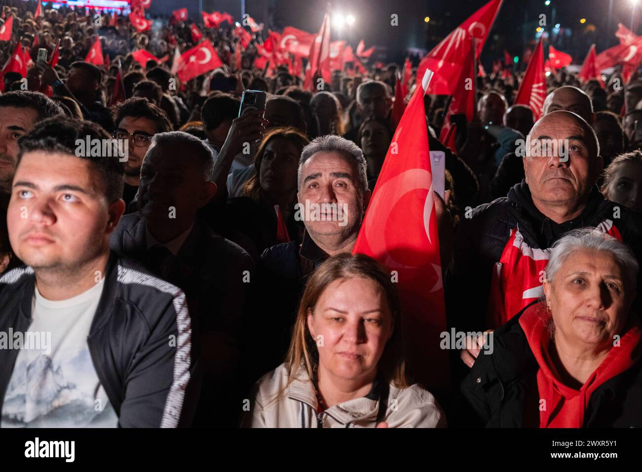 Ankara, Turkey. 31st Mar, 2024. CHP members emotionally listen to Ozgur ...
