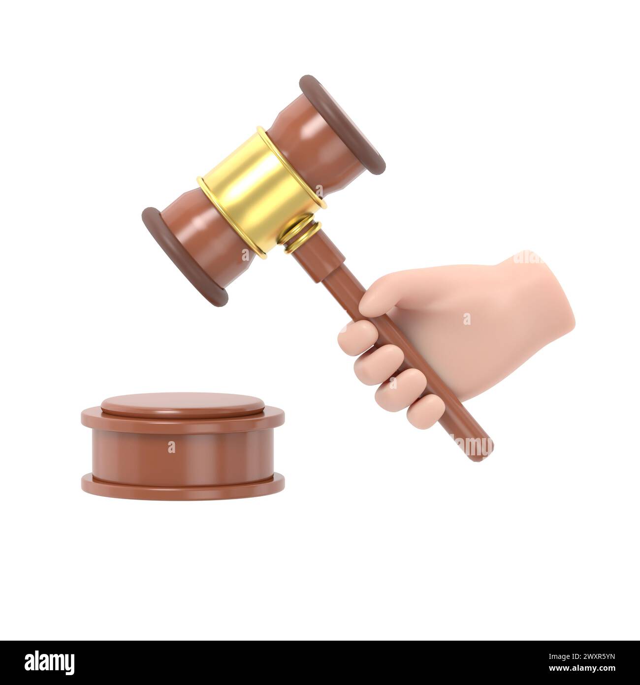 Cartoon Gesture Icon Mockup.Justice. Hand holding judges gavel. 3D illustration flat style ...