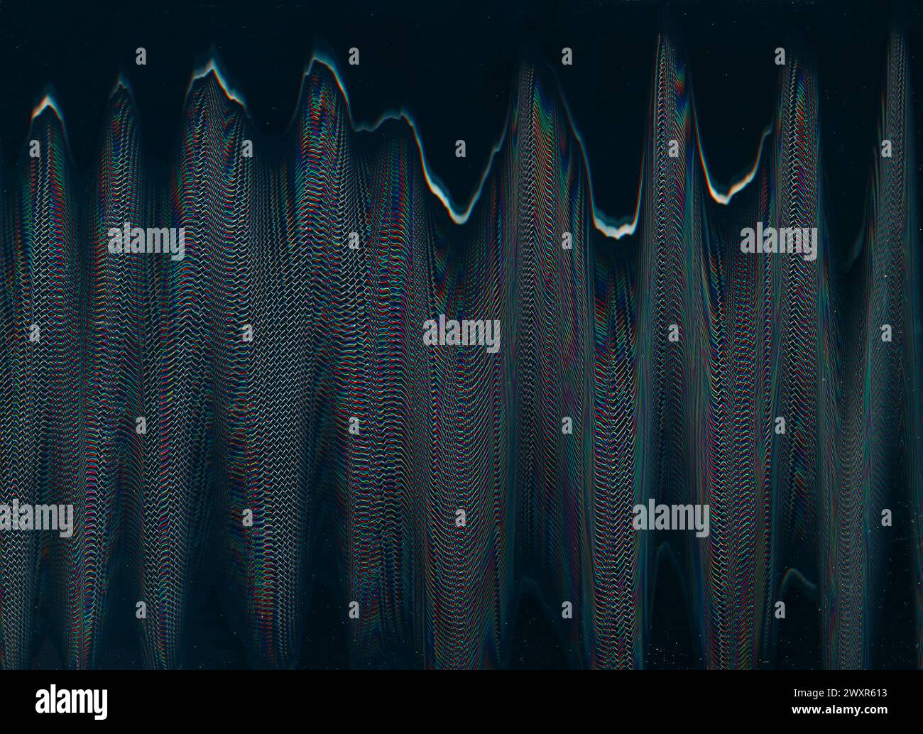 Digital glitch. Distortion background. Black white color glowing wave ...