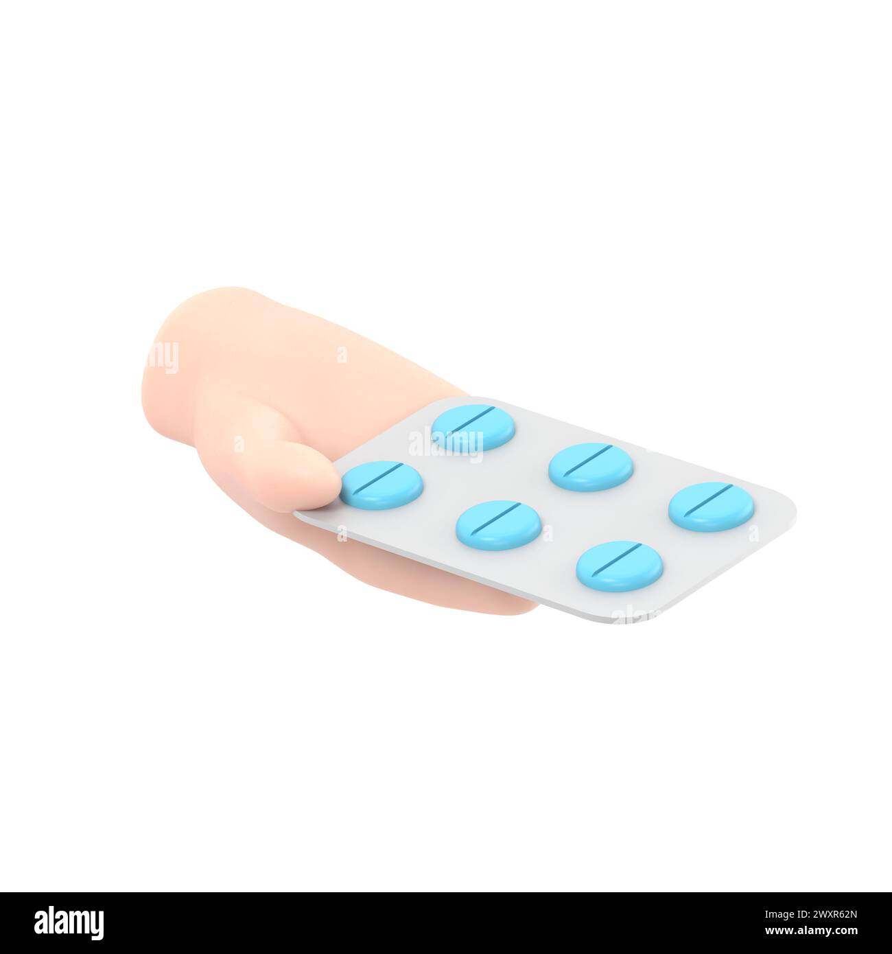 3d render. Pack of pills icon. Doctor or pharmacist cartoon hand with ...
