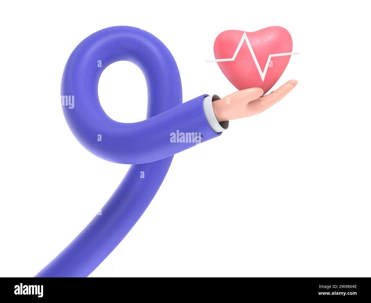 3d render. Medical heart rate icon. Doctor or cardiologist cartoon hand ...