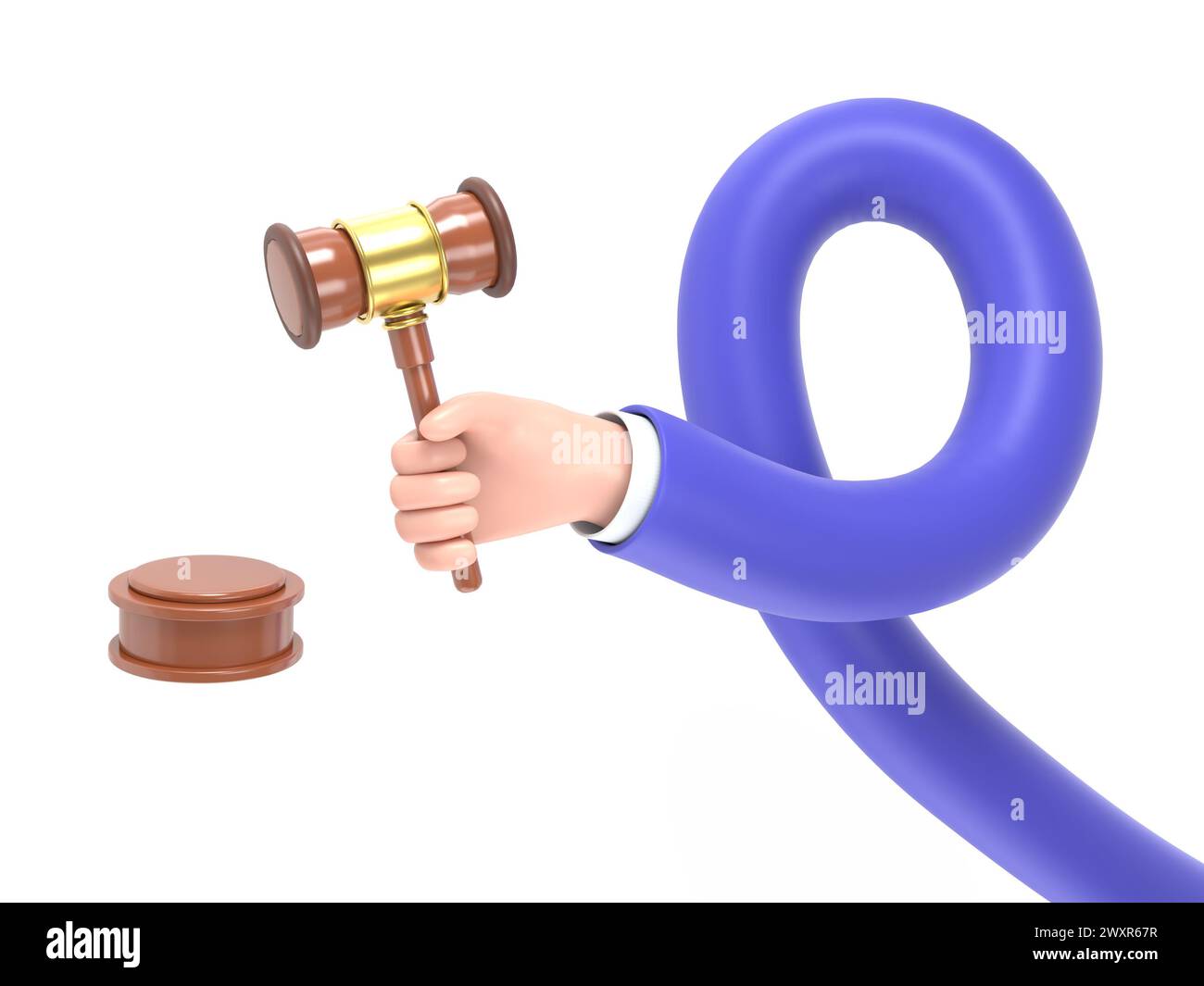 Cartoon Gesture Icon Mockup.Justice. Hand holding judges gavel. 3D illustration flat style ...
