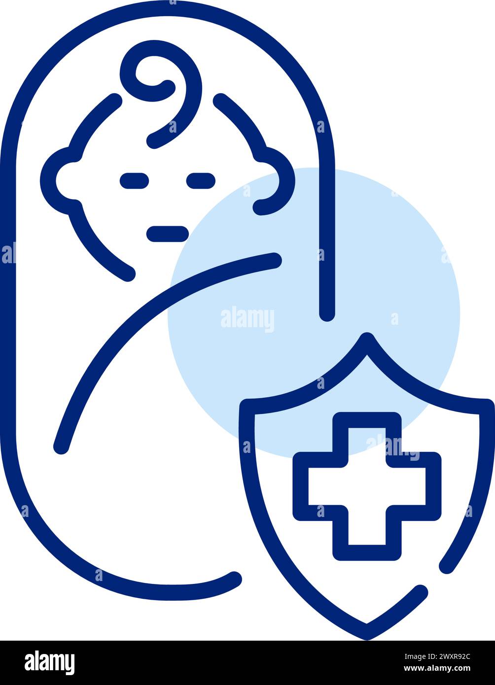 Swaddled infant in blanket and insurance symbol with medical cross ...